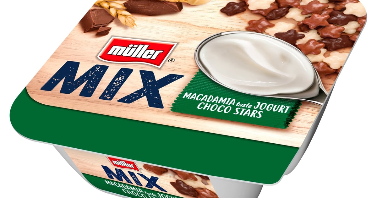 Müller Mix Makadámia dió ízesítésű joghurt csokoládéval bevont gabonával