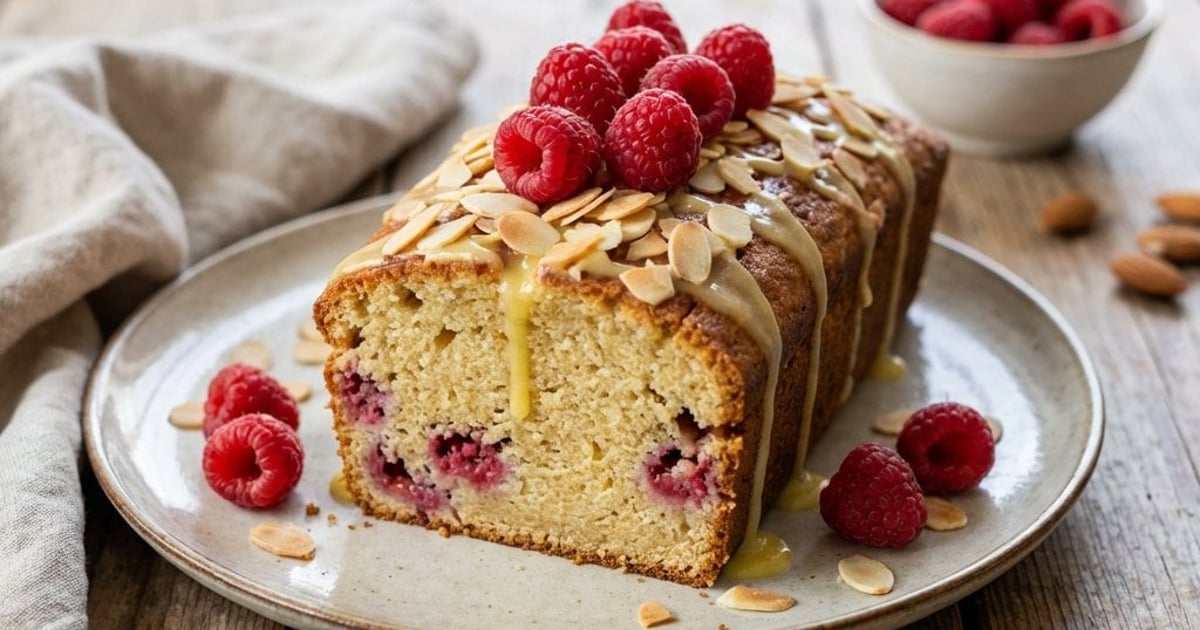 Almond cake with raspberries and lemon glaze | Kifli Kukták