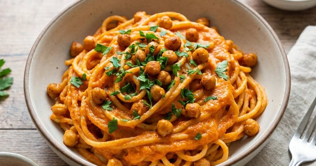 Vegan Chickpea Pasta with Creamy Pepper Sauce | Kifli Kukták
