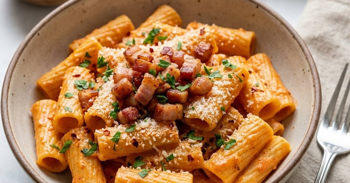 Rigatoni alla vodka | Creamy Italian pasta with crispy pancetta | Kifli ...
