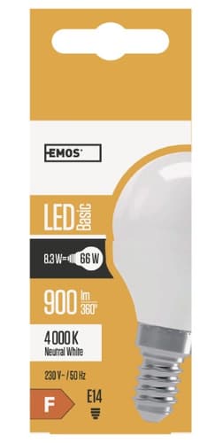 EMOS Value LED izzó kisgömb E14 8.3W 900lm természetes fehér